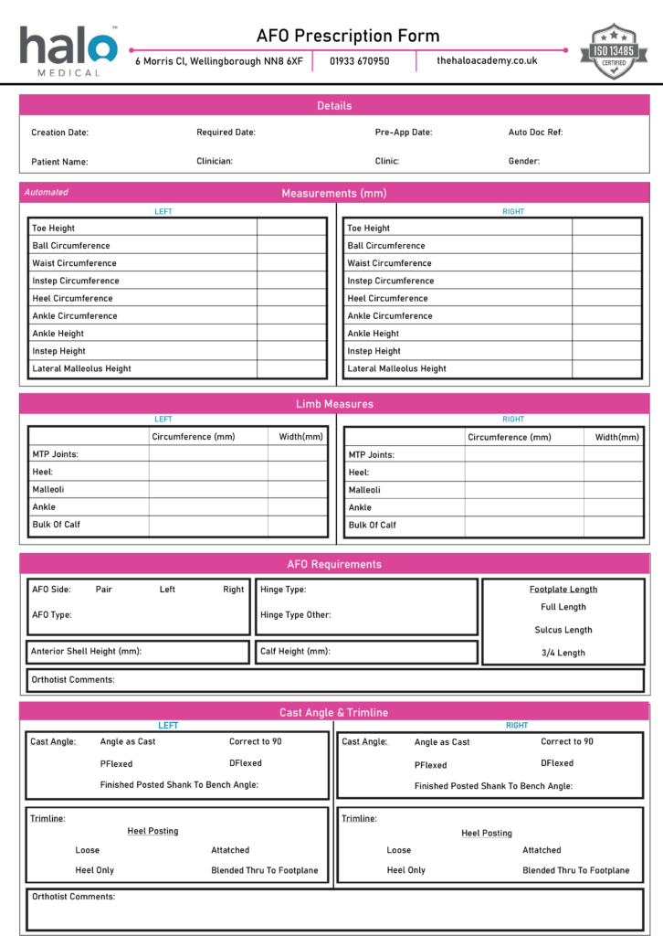 How to complete the Halo AFO prescription chart - Medfac Academy